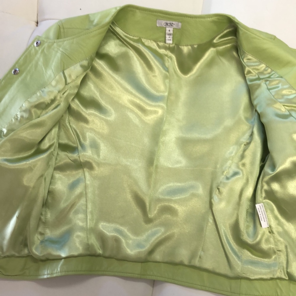 Cache Green Apple Bright Leather Jacket With Snaps An… - Gem
